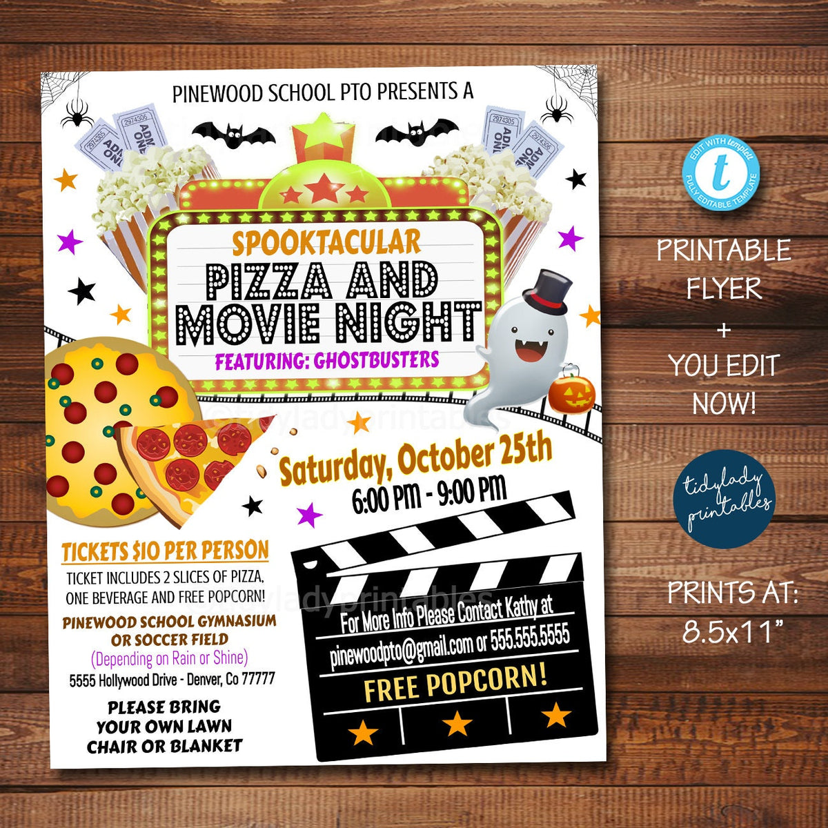 Halloween Pizza and Movie Night Flyer | TidyLady Printables