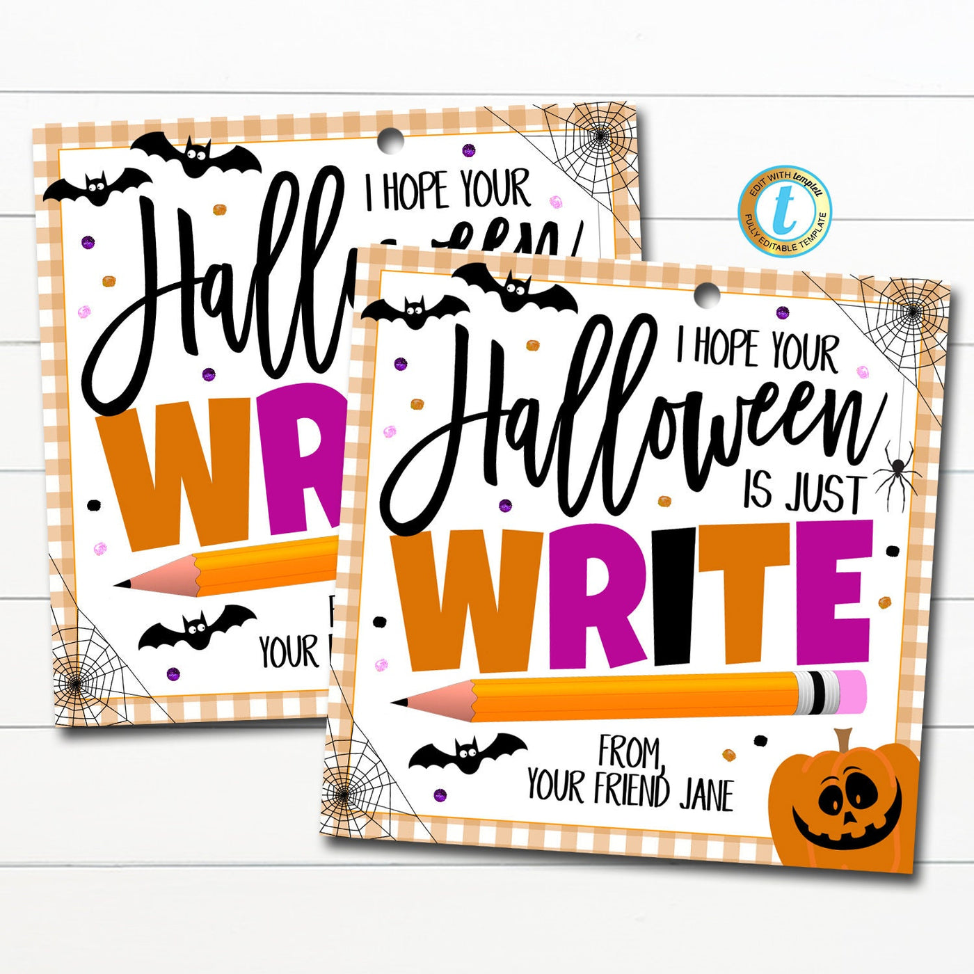 Halloween Pencil Gift Tags, School Trick or Treat Favor Tag — TidyLady ...