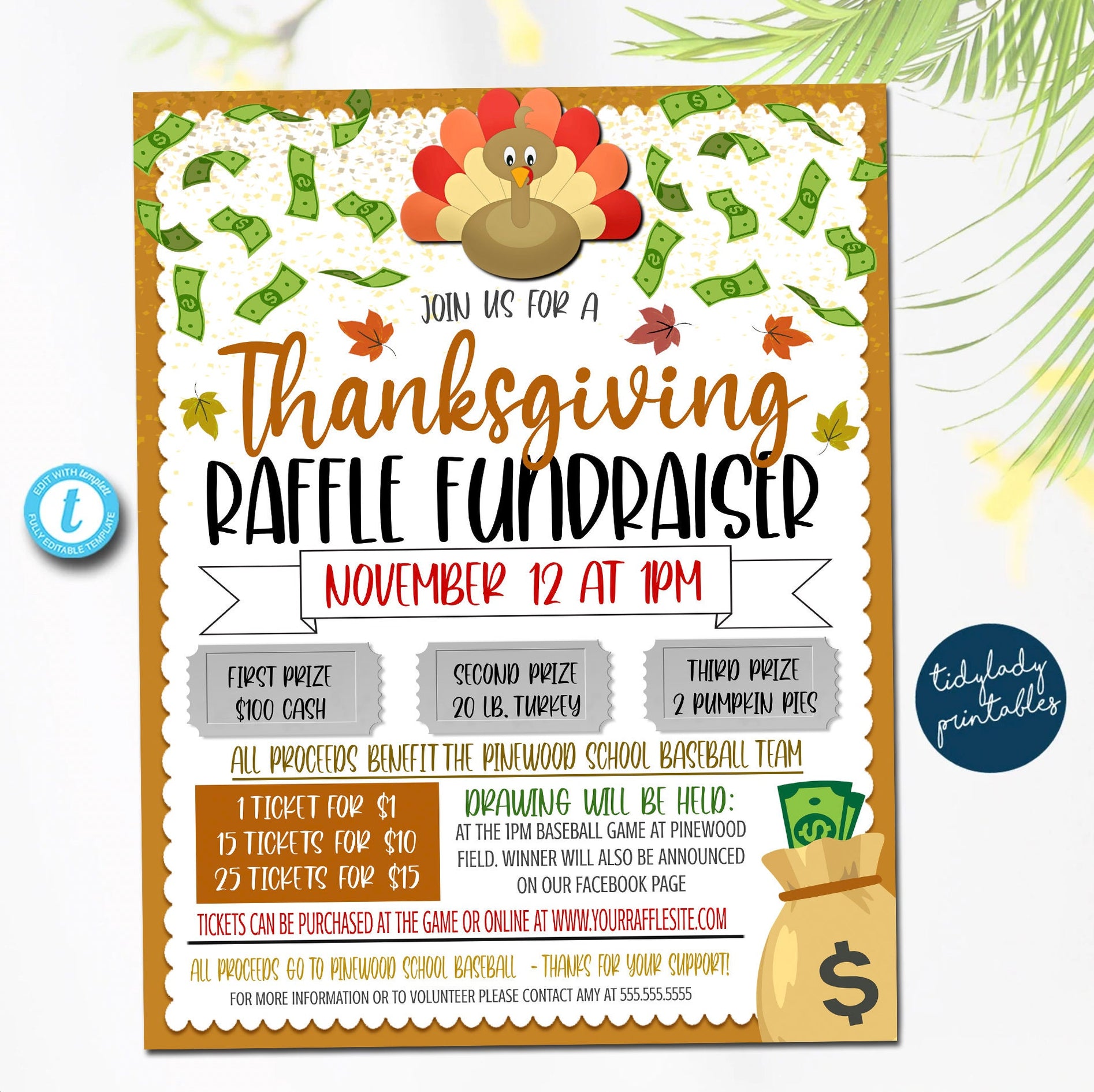 Thanksgiving Raffle Ticket Fundraiser Flyer | Split the pot — TidyLady ...