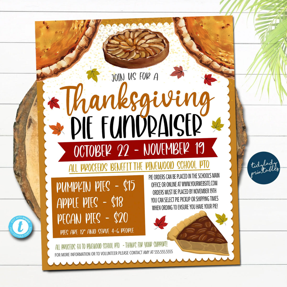 Thanksgiving Pie Fundraiser Flyer | TidyLady Printables