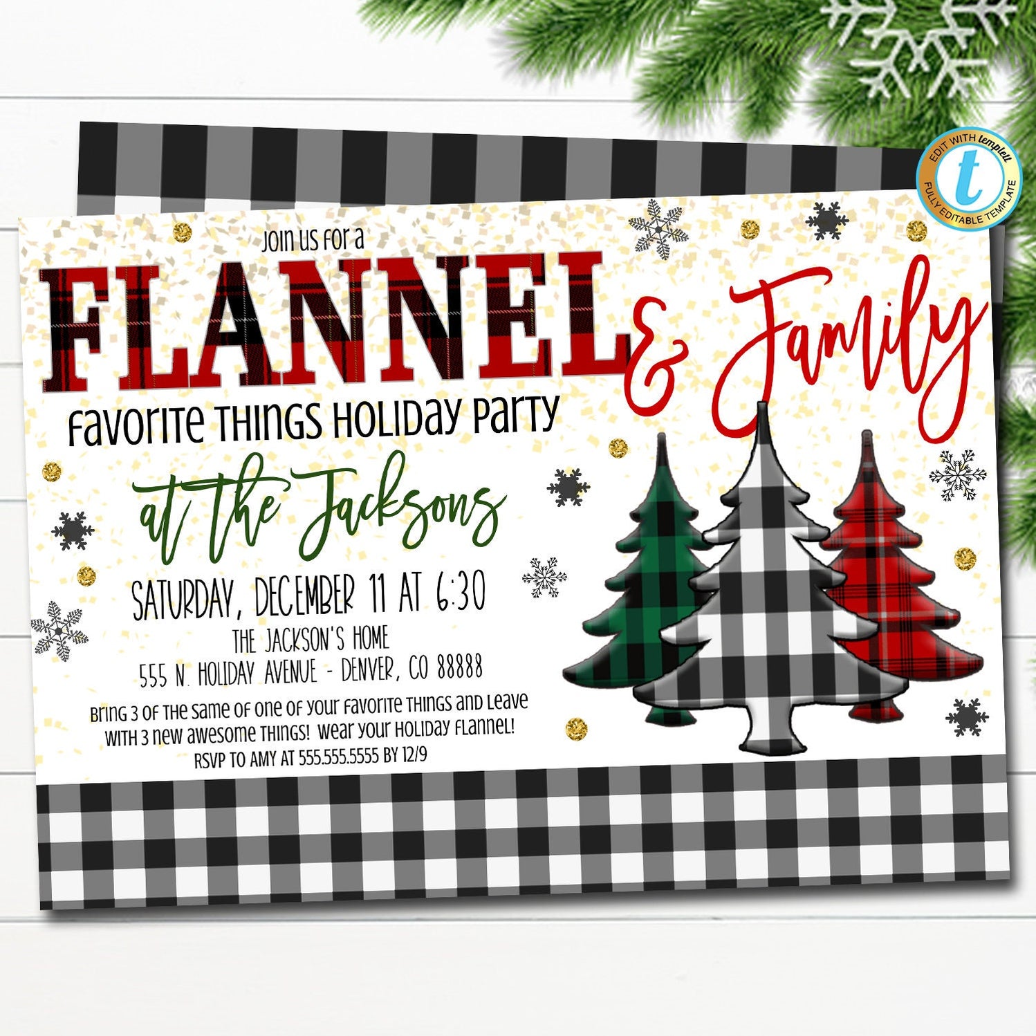 Flannel and Family Holiday Party Invite | TidyLady Printables