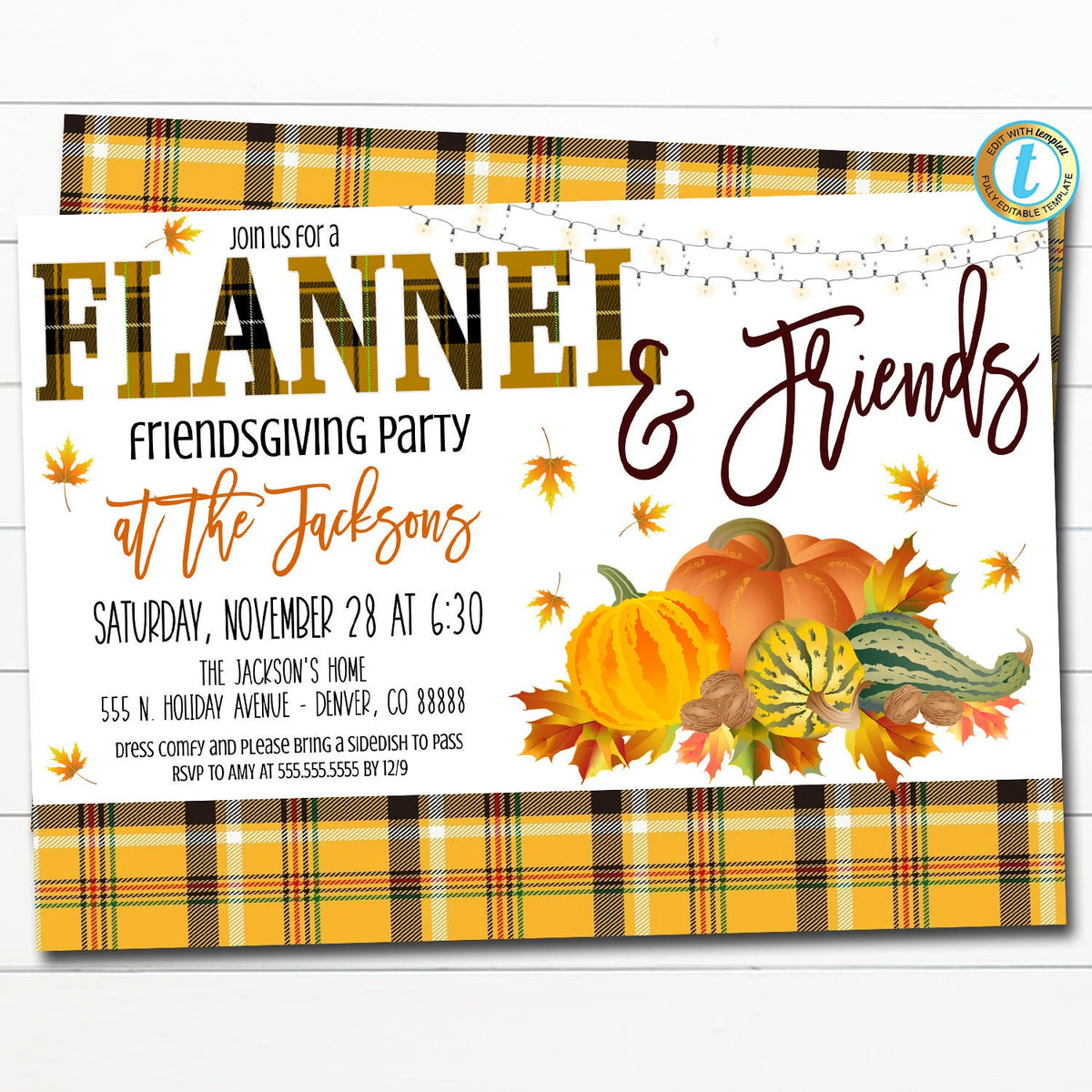 Flannel and Friends Thanksgiving Party Invitation — TidyLady Printables