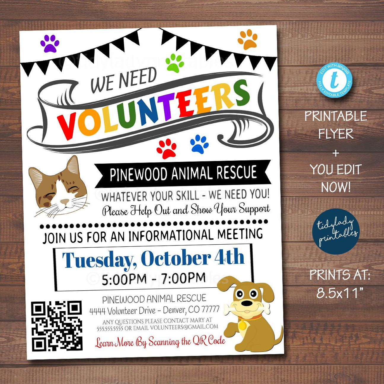 Volunteer Recruitment Flyer | Pet Animal Rescue Sign — TidyLady Printables