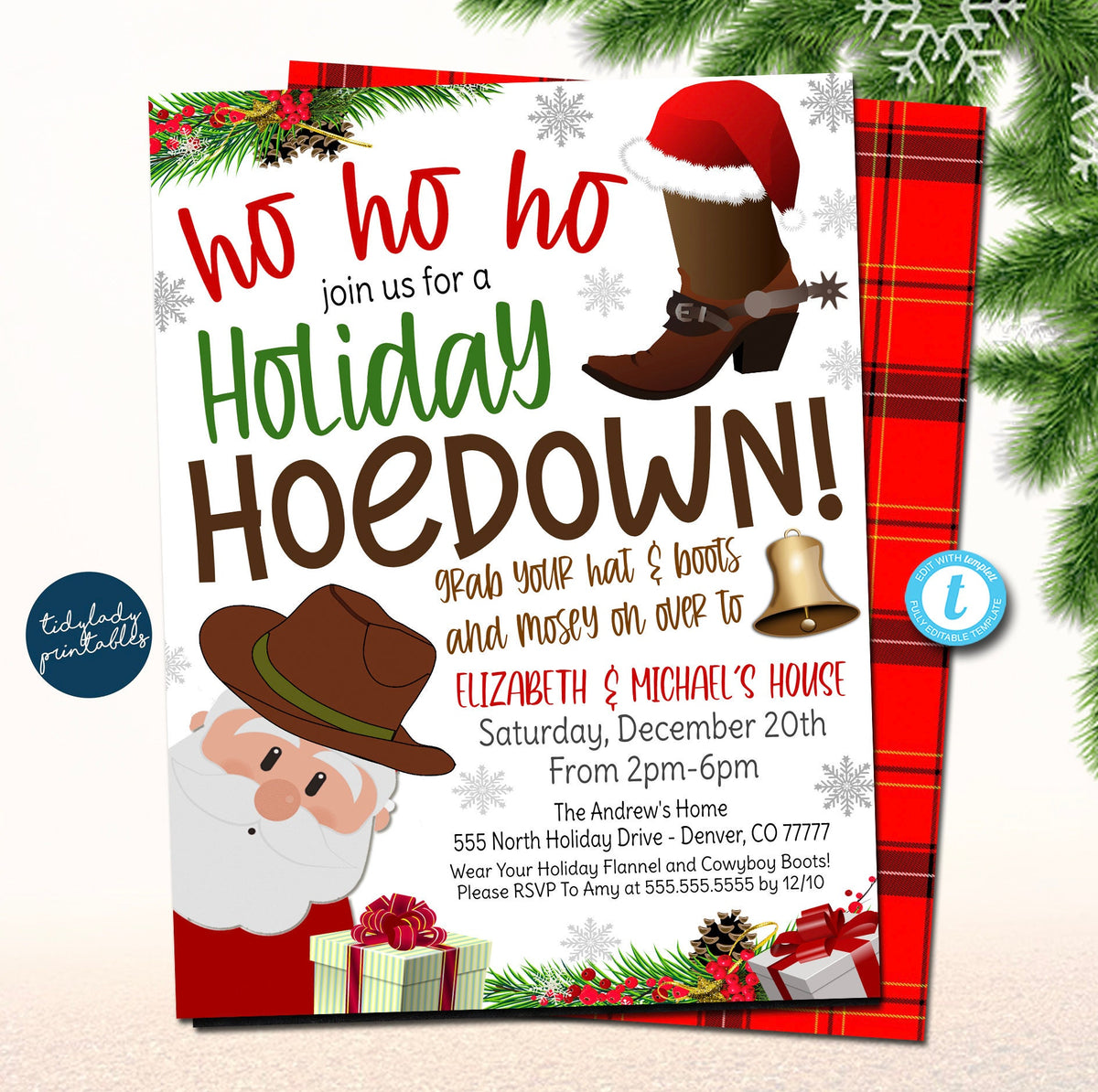 Christmas Hoedown Invitation | Cowboy Santa ho ho hoedown — TidyLady ...