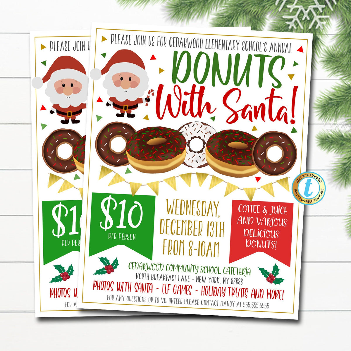 Donuts with Santa Flyer, Breakfast with Santa Invitation — TidyLady ...