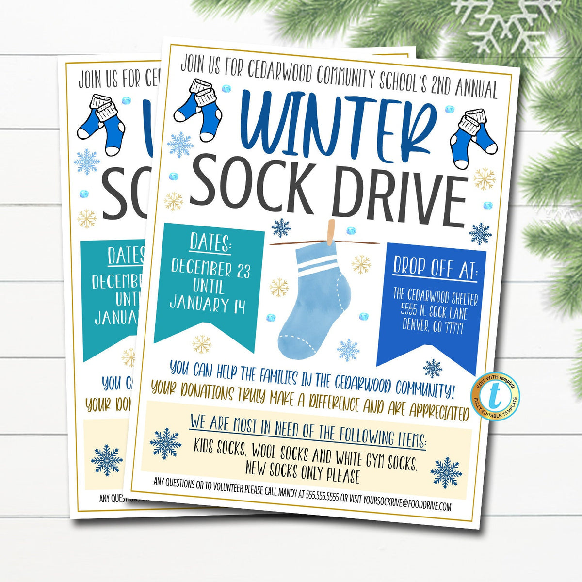 Winter Sock Drive Flyer Printable Template | TidyLady Printables