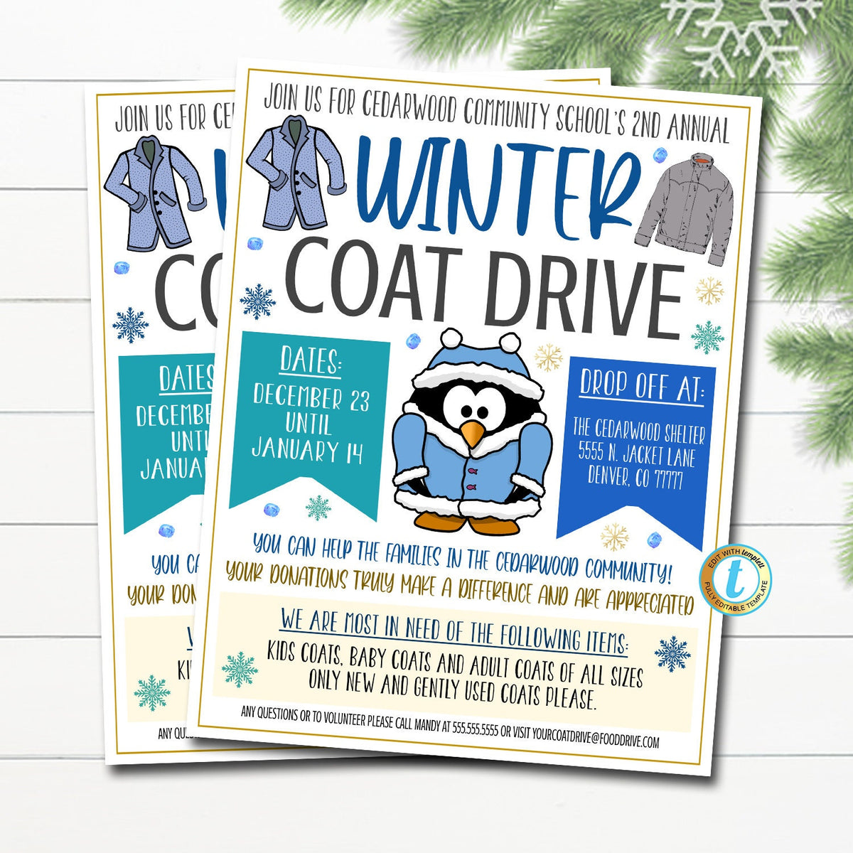 Winter Coat Drive Flyer Printable Template | TidyLady Printables