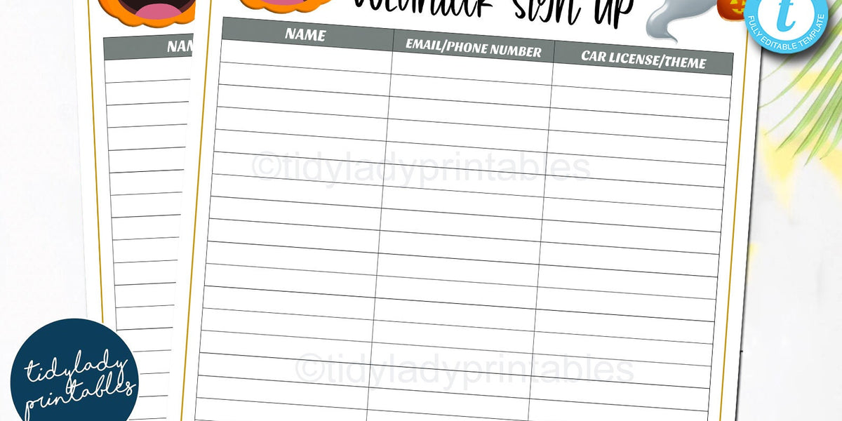 Trunk or Treat Volunteer Sign Up Form Editable Template — TidyLady ...
