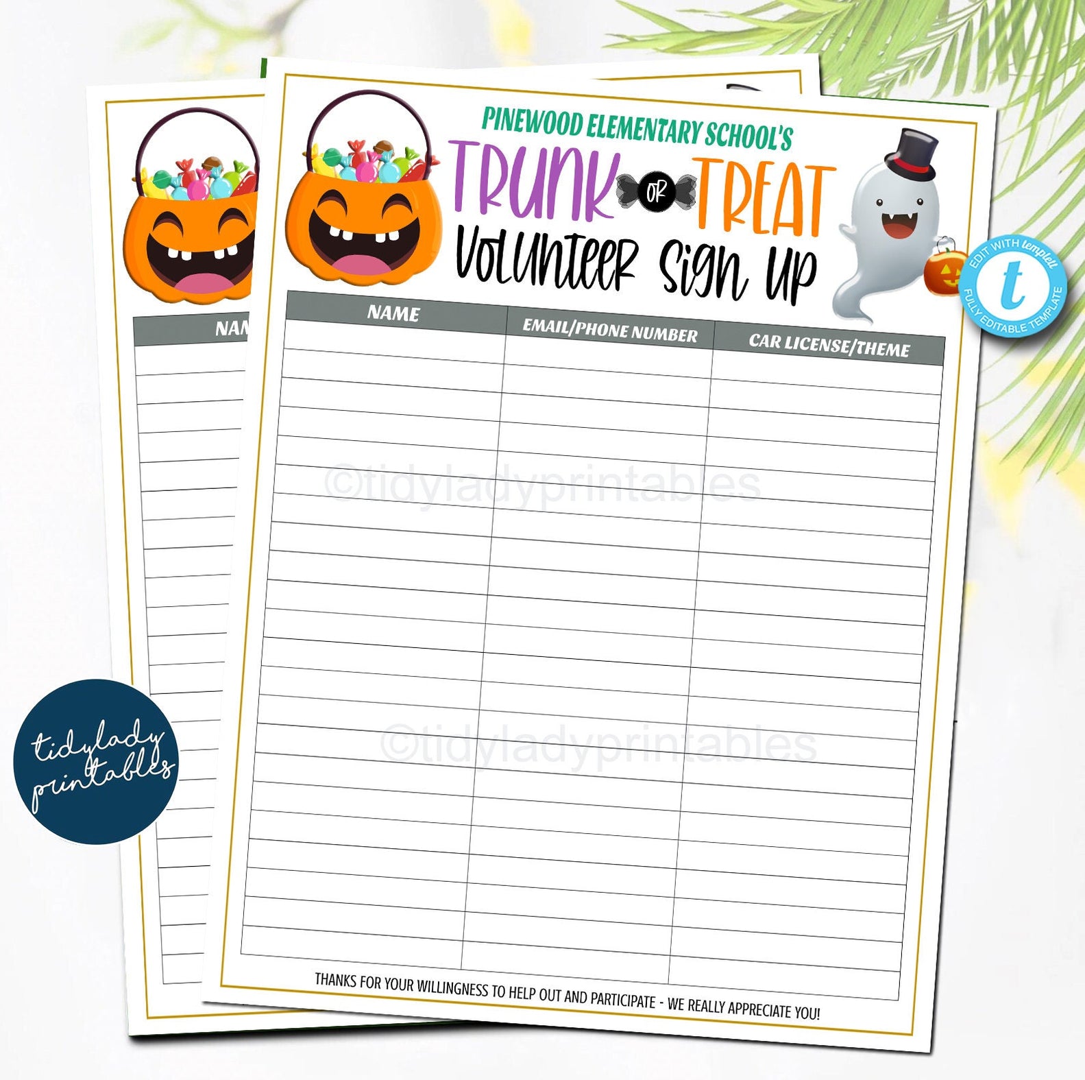 Trunk or Treat Volunteer Sign Up Form Editable Template — TidyLady ...