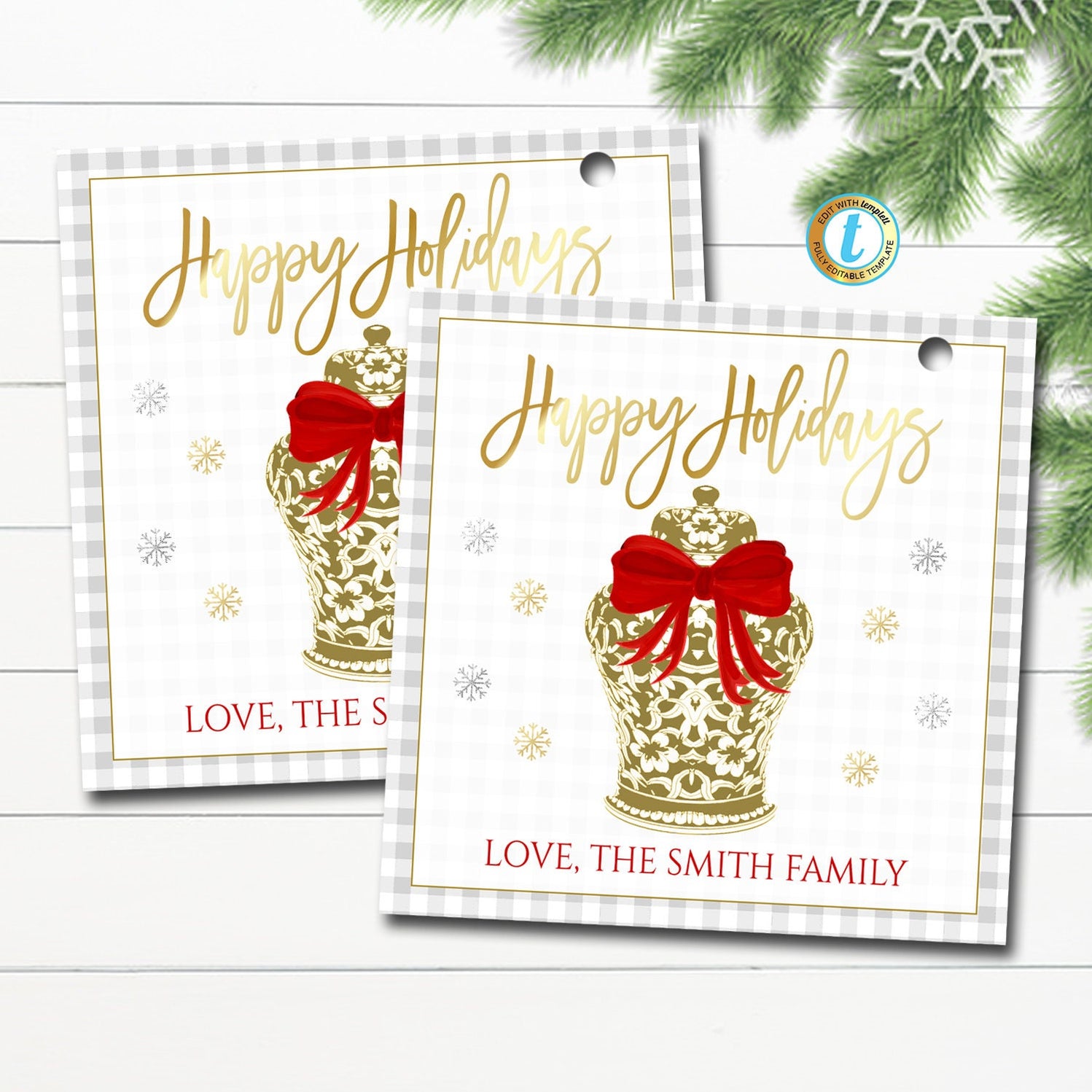 Holiday Ginger Jar Gift Tags | Xmas Gift Label Red Ribbon — TidyLady ...