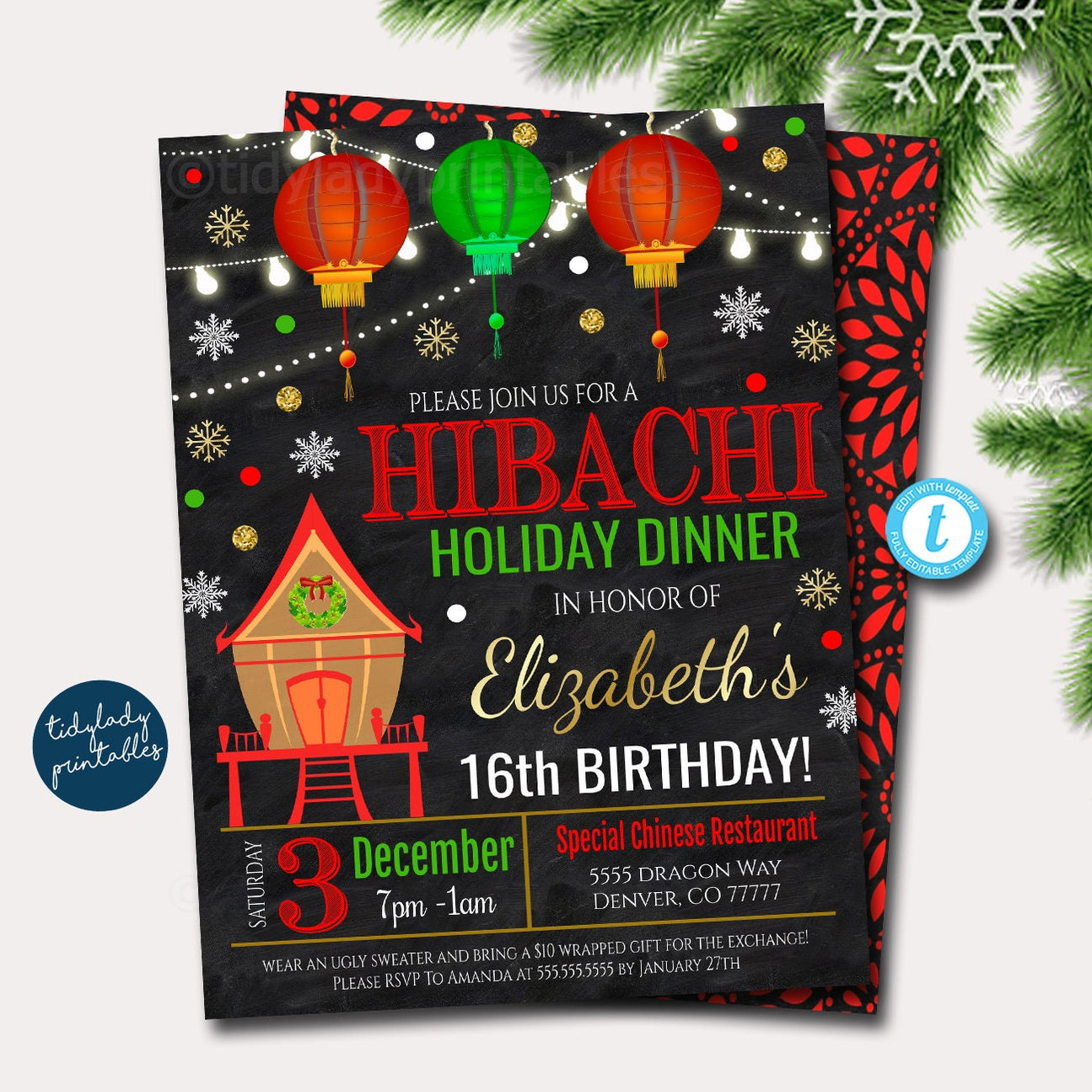 Christmas Hibachi Dinner Party Invite | TidyLady Printables