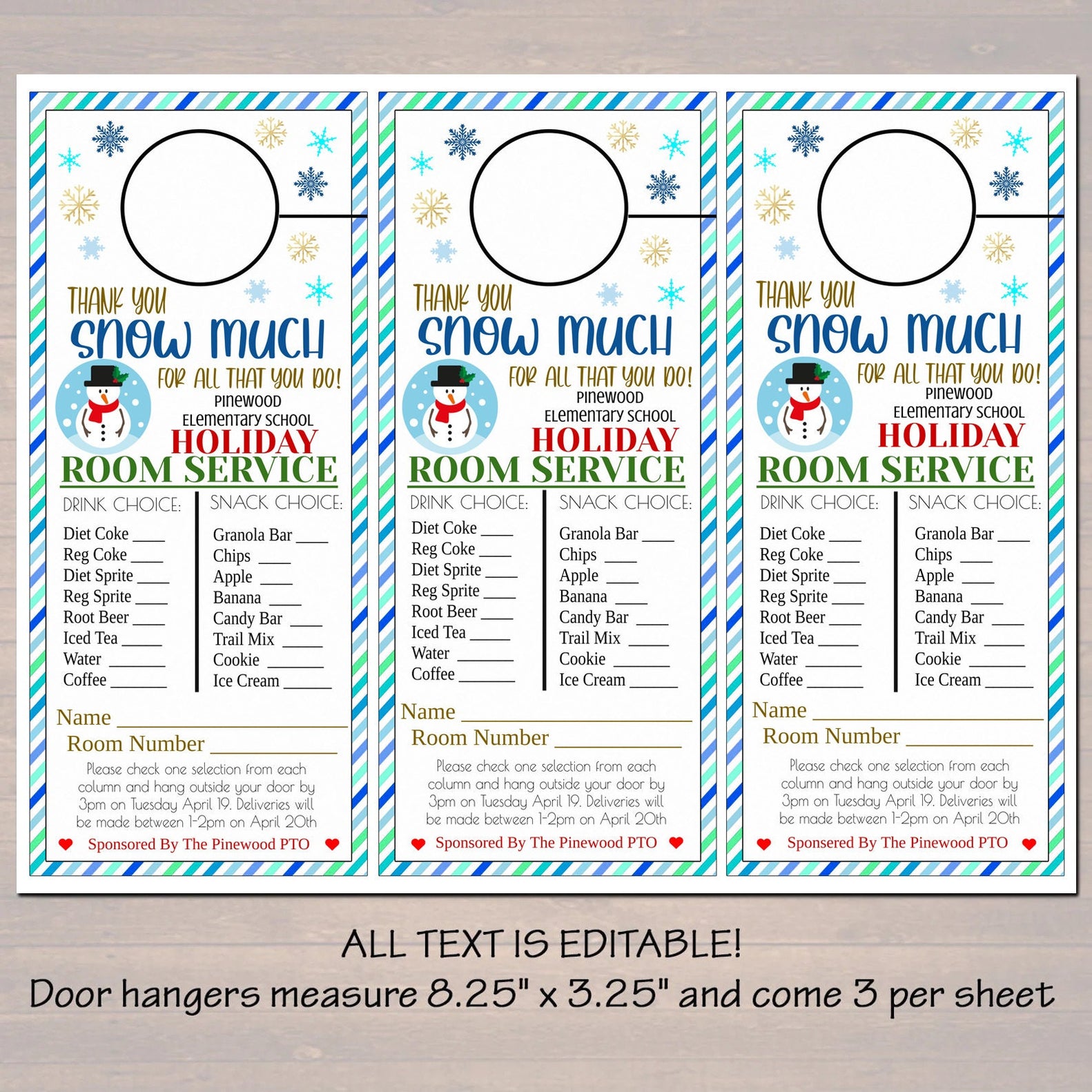 Holiday Teacher and Staff Appreciation Room Service door hanger ...