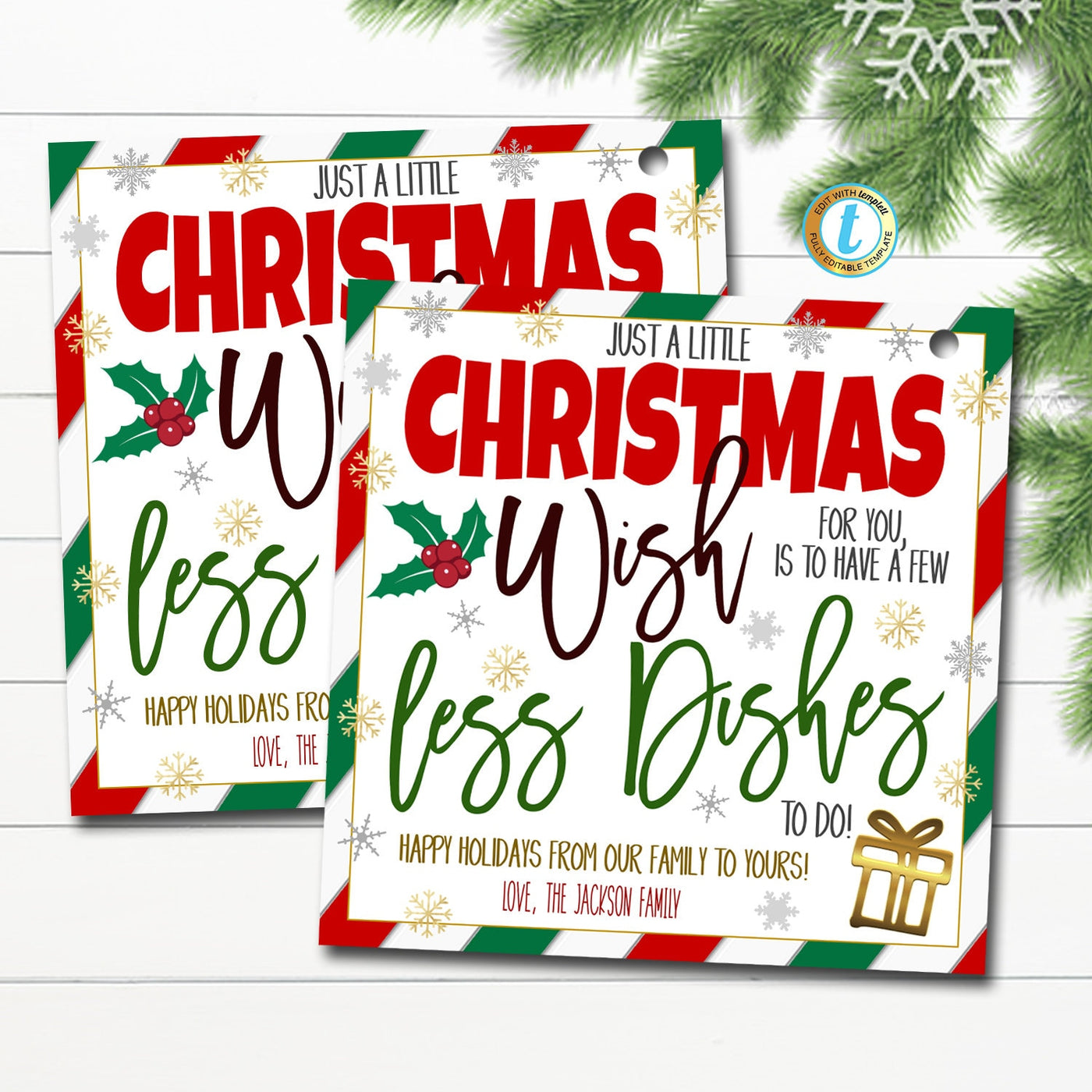 Christmas Wish Less Dishes Gift Tag | TidyLady Printables
