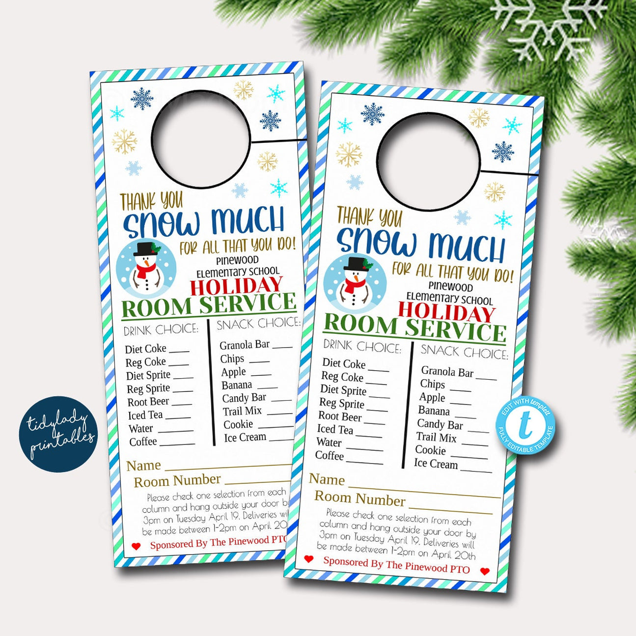 Holiday Teacher and Staff Appreciation Room Service door hanger ...