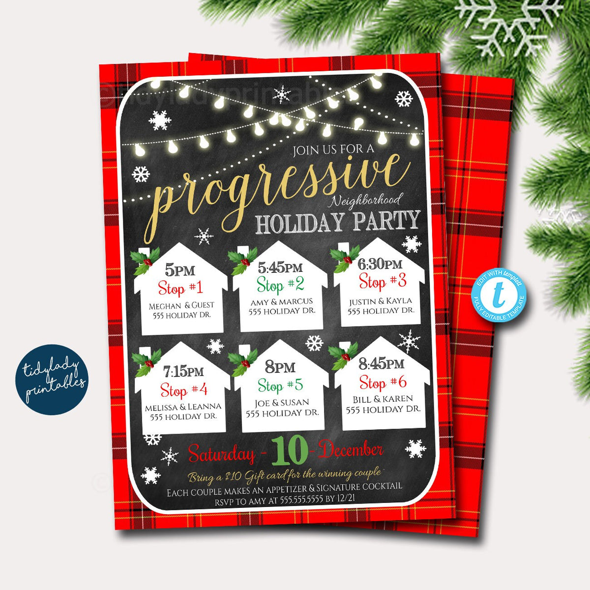 Editable Holiday Progressive Dinner Party Invitation — TidyLady Printables