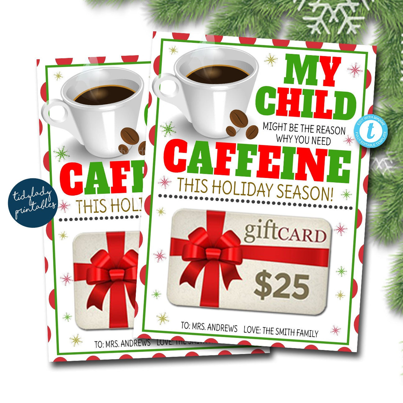 Christmas Thanks a Latte Coffee Gift Card Holder Printable — TidyLady ...