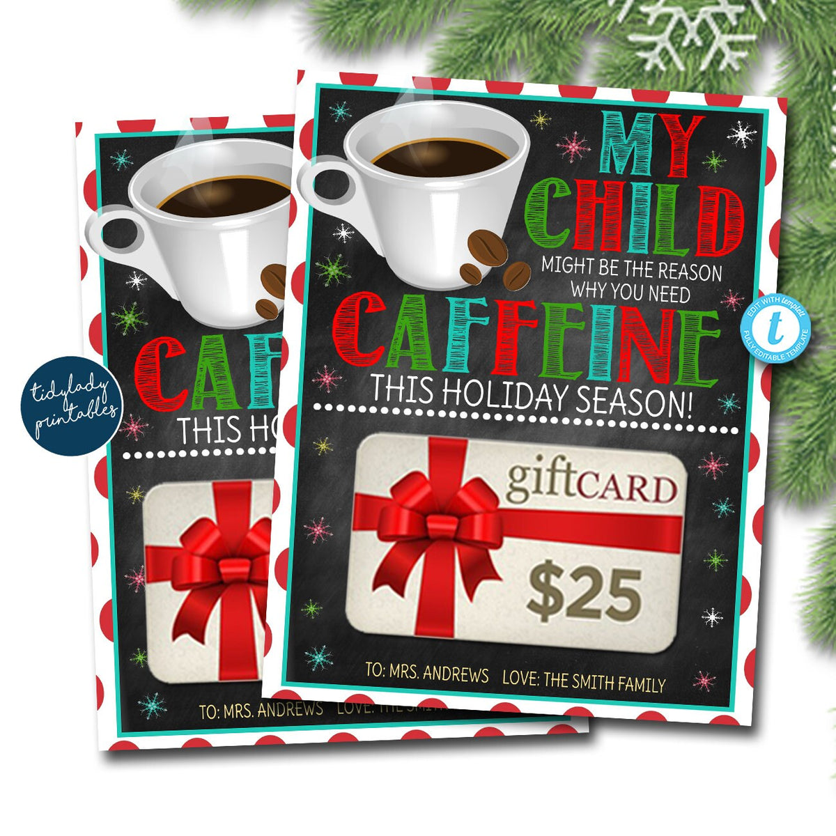 Christmas Thanks a Latte Coffee Gift Card Holder Printable — TidyLady ...