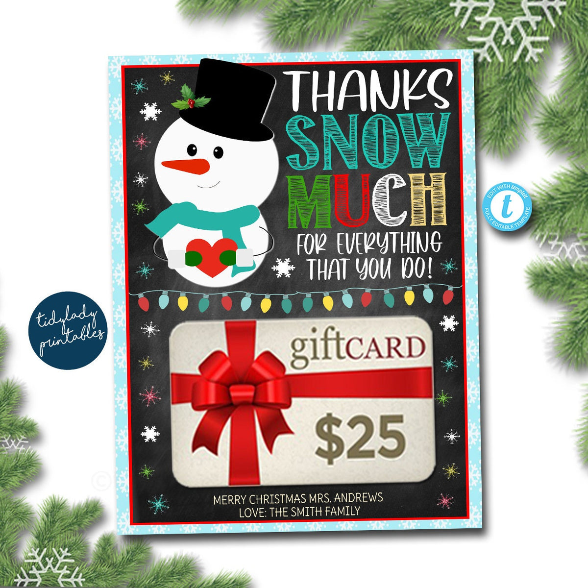 Christmas Thank You Snow Much Gift Card Holder — TidyLady Printables