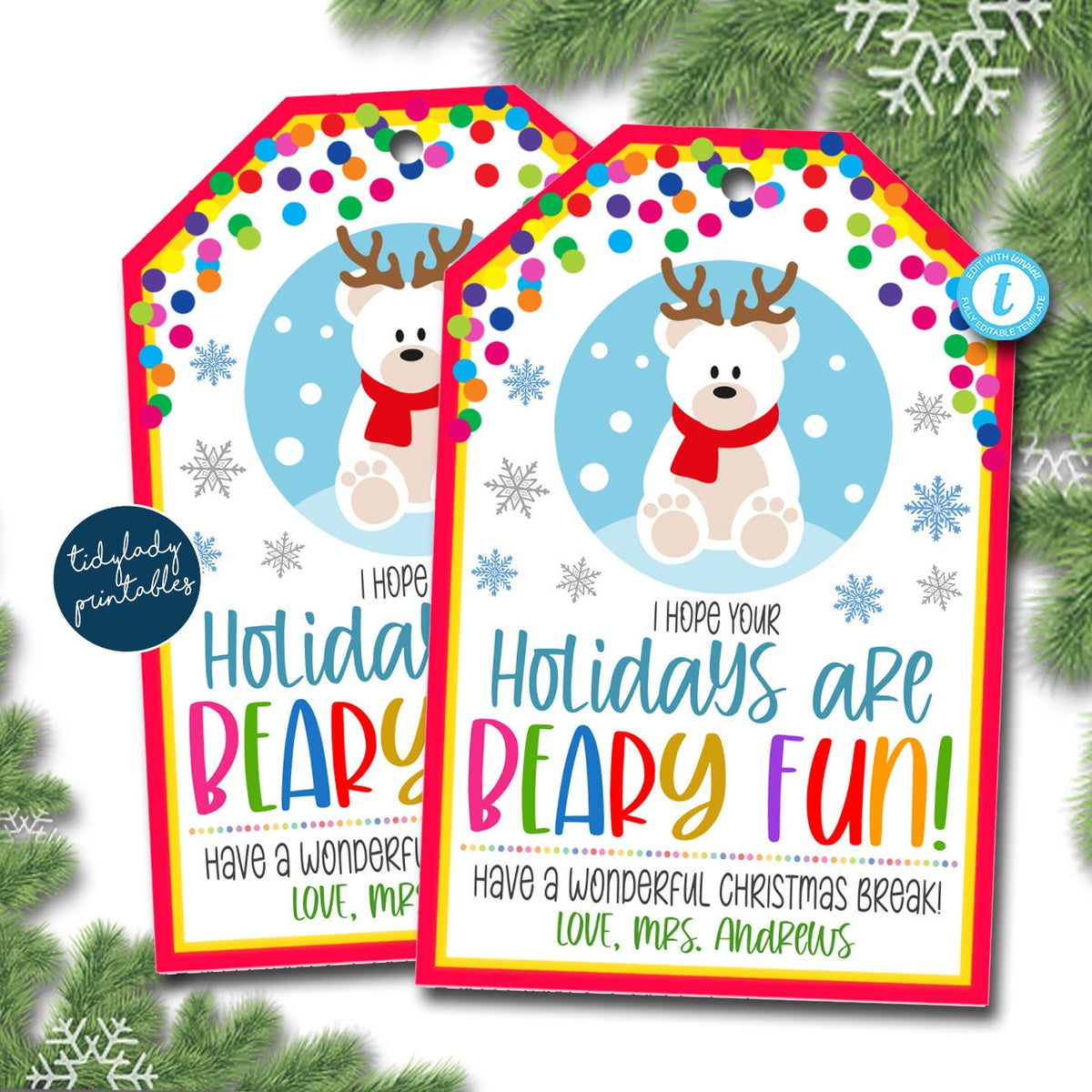 Christmas Bear Gift Tags | Hope Your Holidays are Bear-y Fun — TidyLady ...