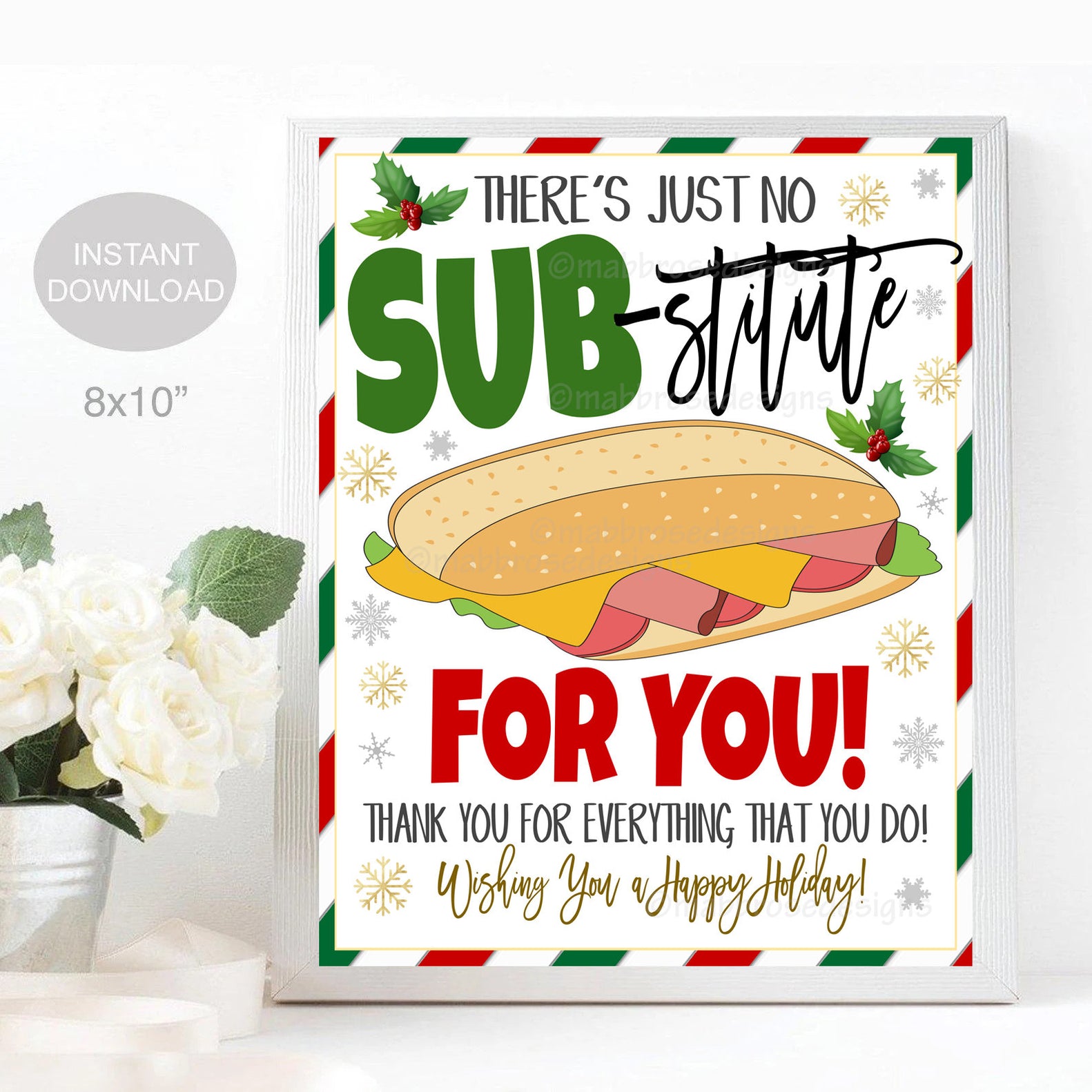 Christmas Sub Sandwich Printable Sign | no Sub-stitute for you ...