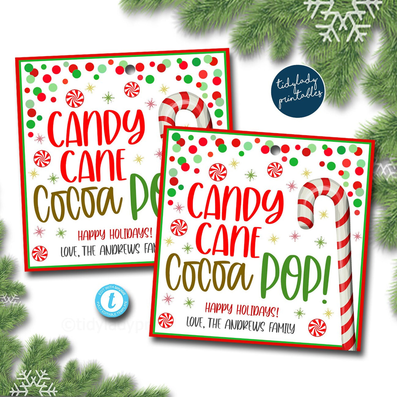 Candy Cane Cocoa Pop Tag | Homemade Christmas Gift Holiday — TidyLady ...