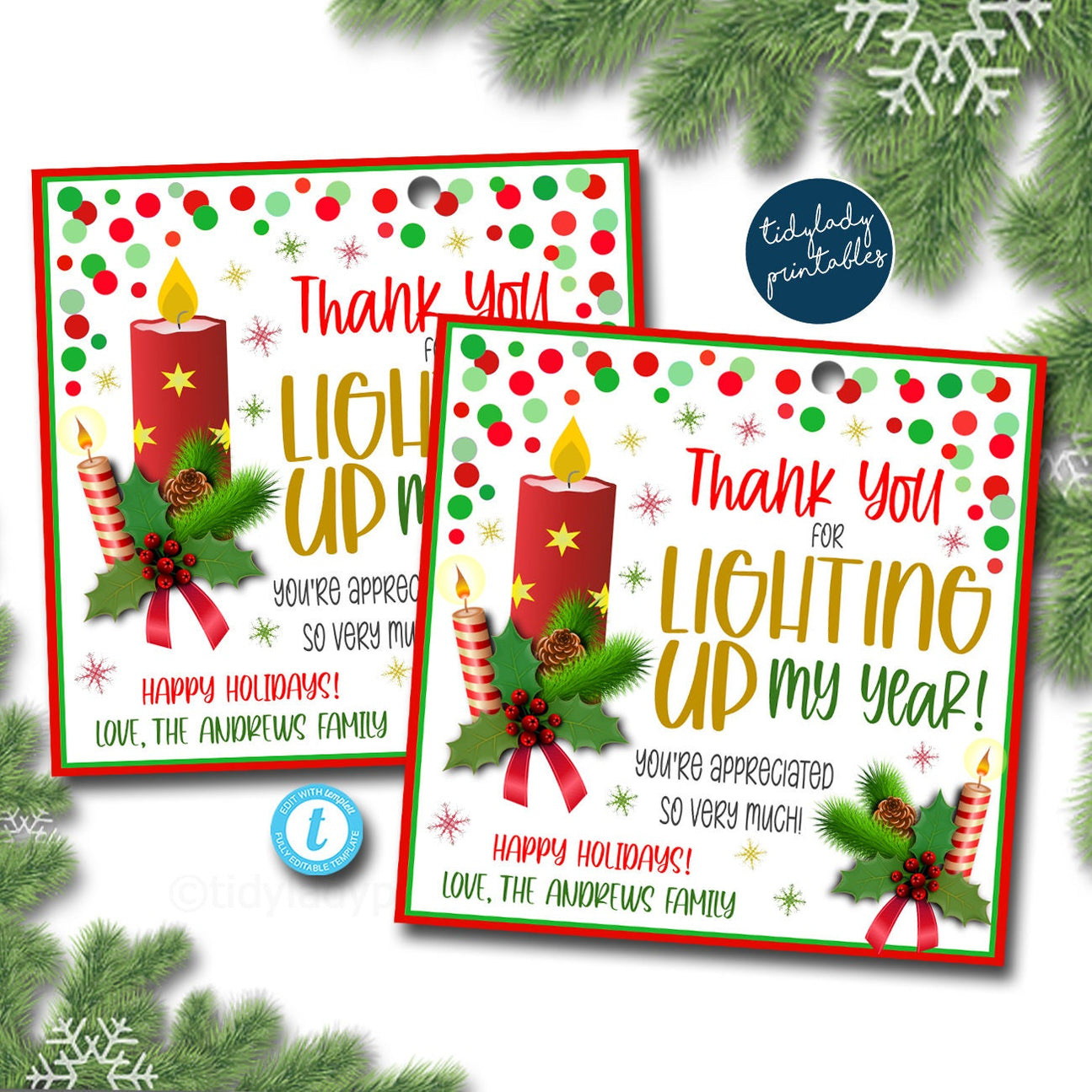 Thank you for lighting up my life Christmas Tags — TidyLady Printables