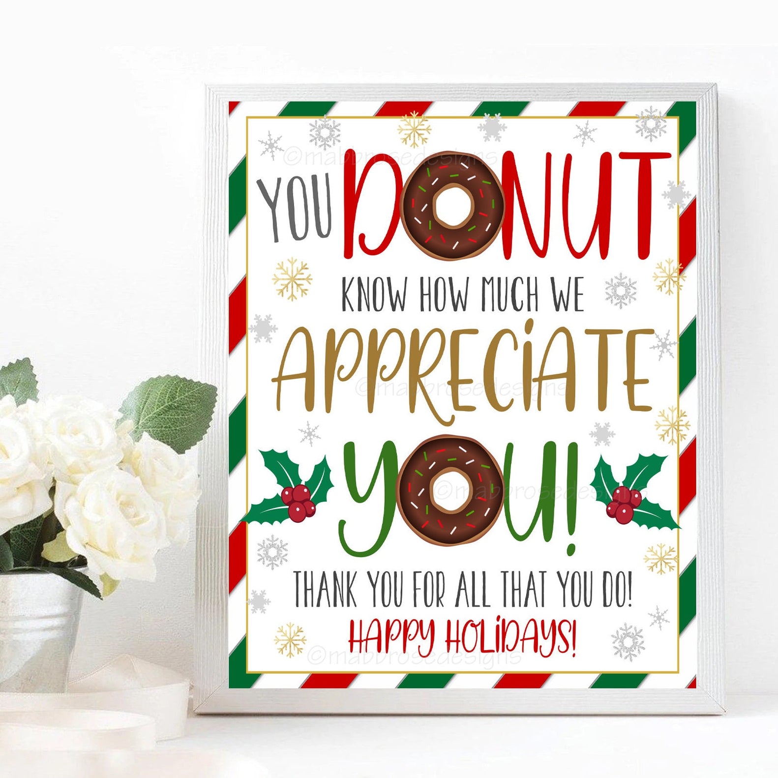 Christmas Donut Sign | Thankful for You! Holiday Appreciation ...