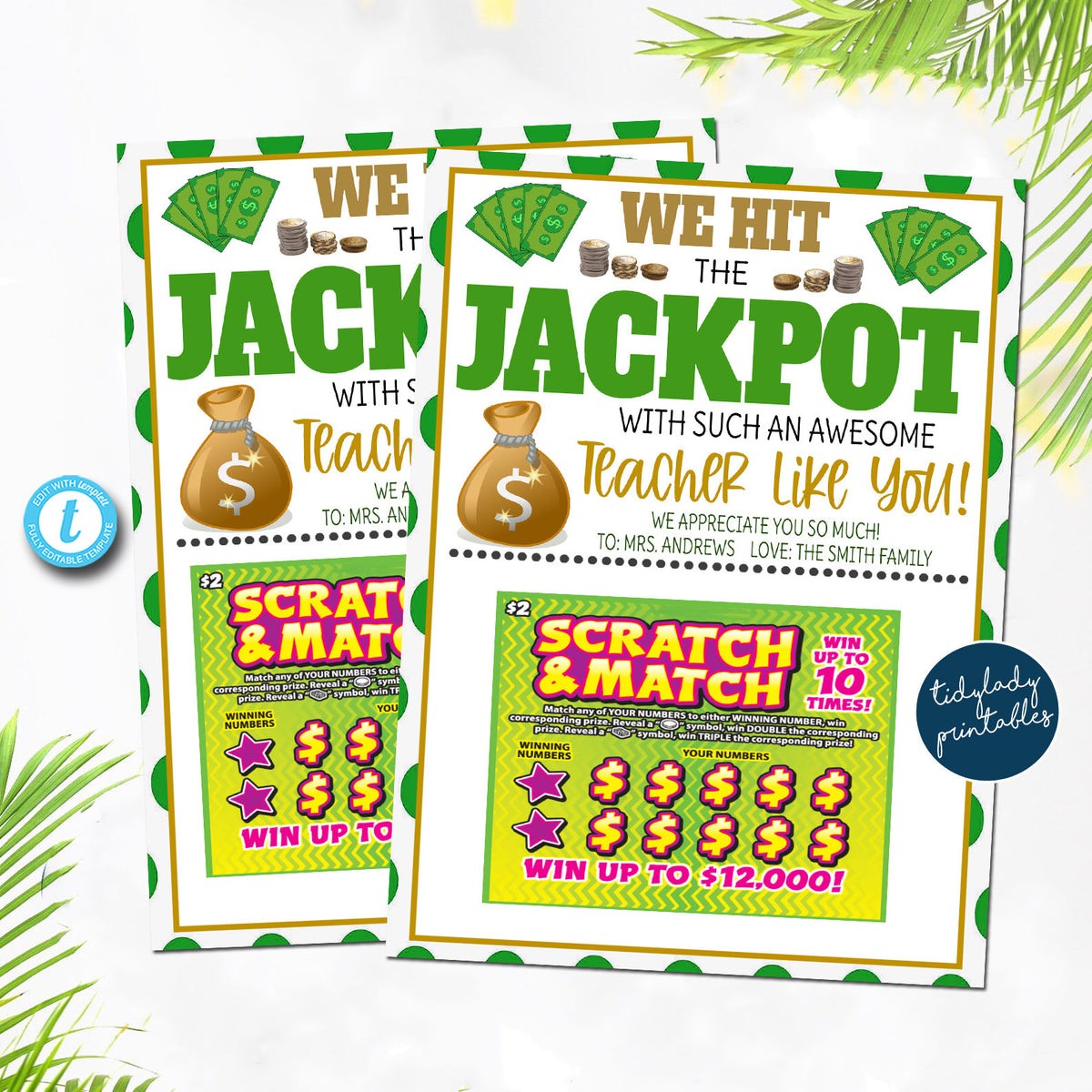 Editable Thank You a Lottery Gift Card Holder — TidyLady Printables