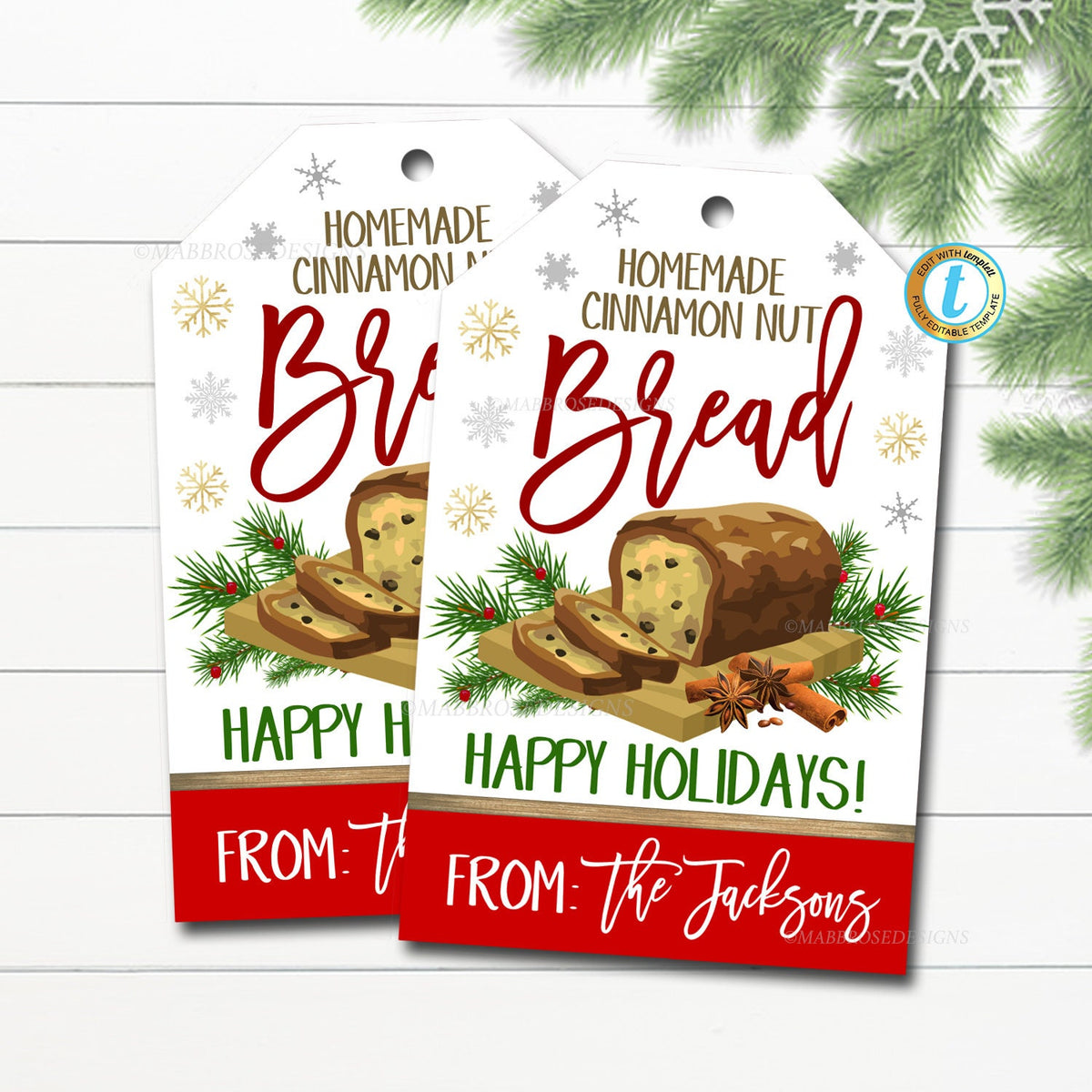 Christmas Cinnamon Bread Gift Tags, Holiday Homemade Gift Tag ...
