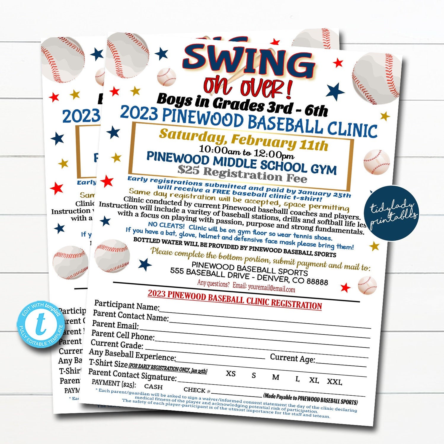 Baseball Clinic Registration Form Printable | Little League — TidyLady ...