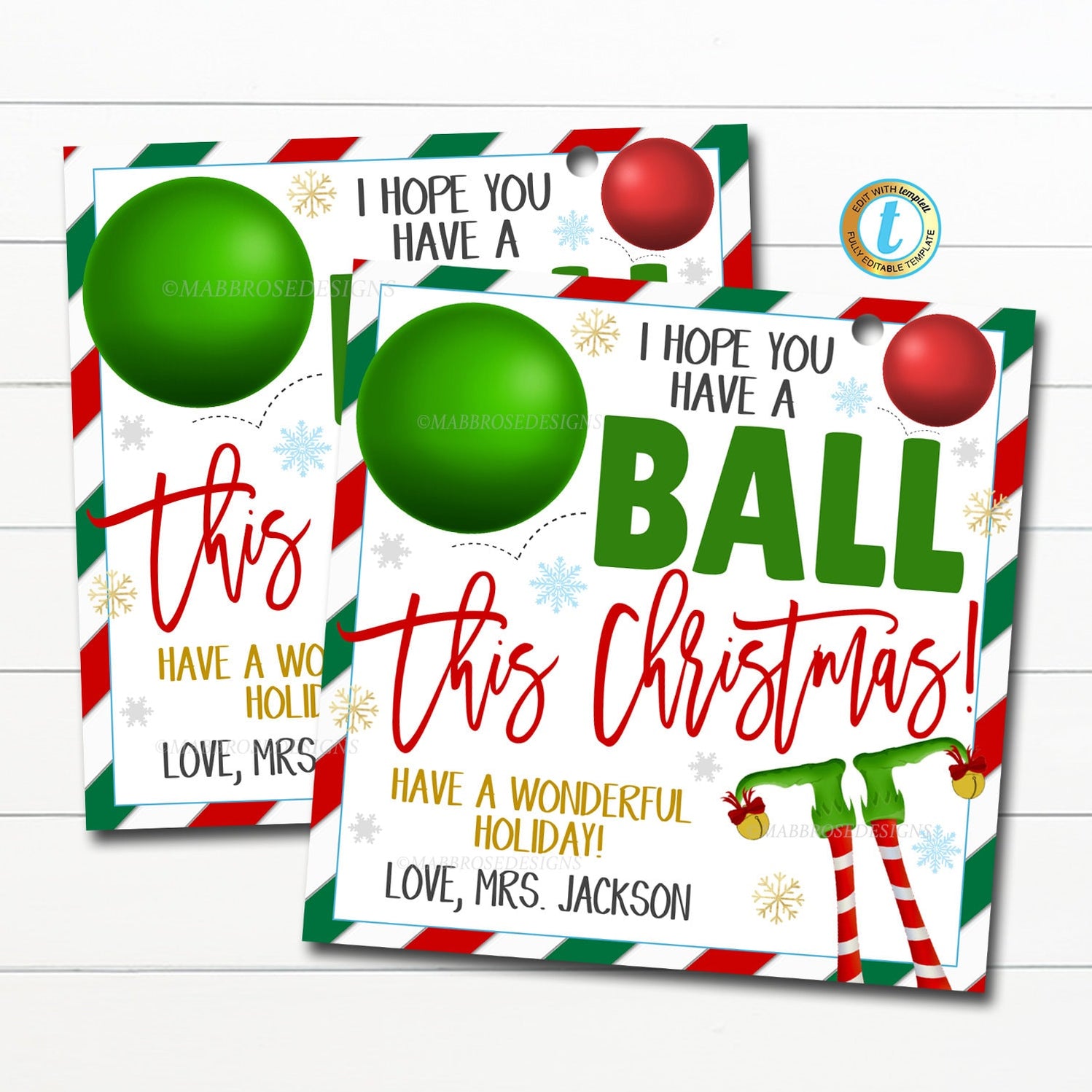 Christmas Ball Gift Tag, Teacher Printable Holiday Gift Tag — TidyLady ...