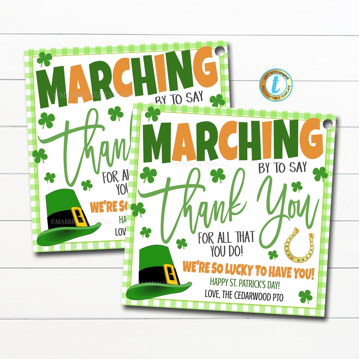 St. Patrick's Day Appreciation Gift Tag | Marching By to Say Thank you ...