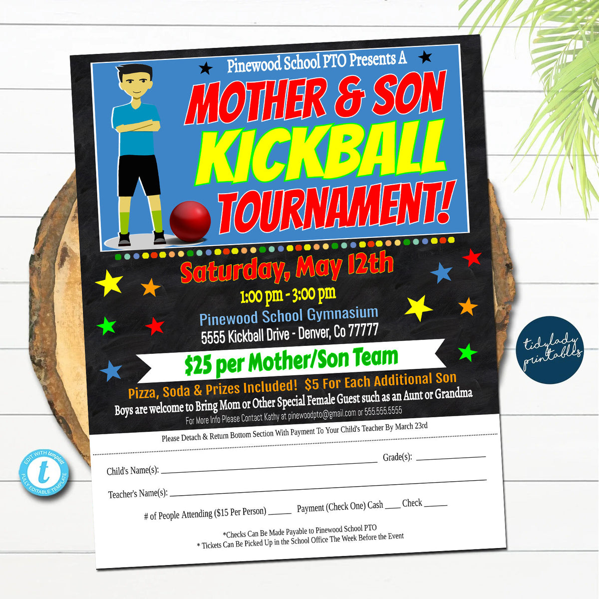 Mother Son Kickball Tournament Flyer | TidyLady Printables
