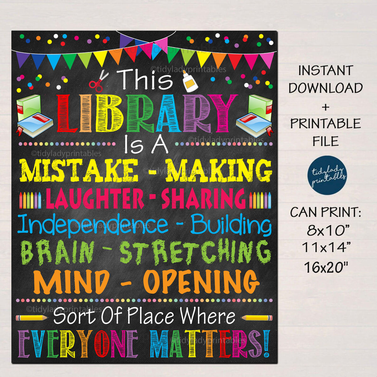 School Library Classroom Printable Poster, Librarian Decor — TidyLady ...