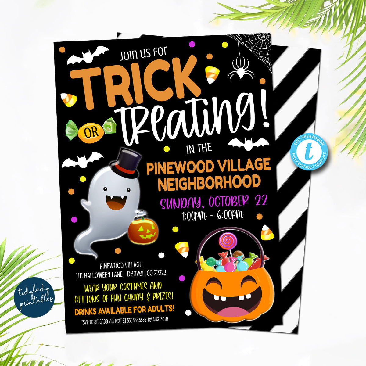 Trick or Treating Invitation and Flyer, Halloween Neighborhood ...
