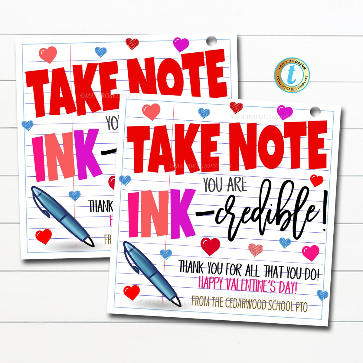 Valentine Pen Thank You Gift Tags | Take Note You Are Ink-credible ...