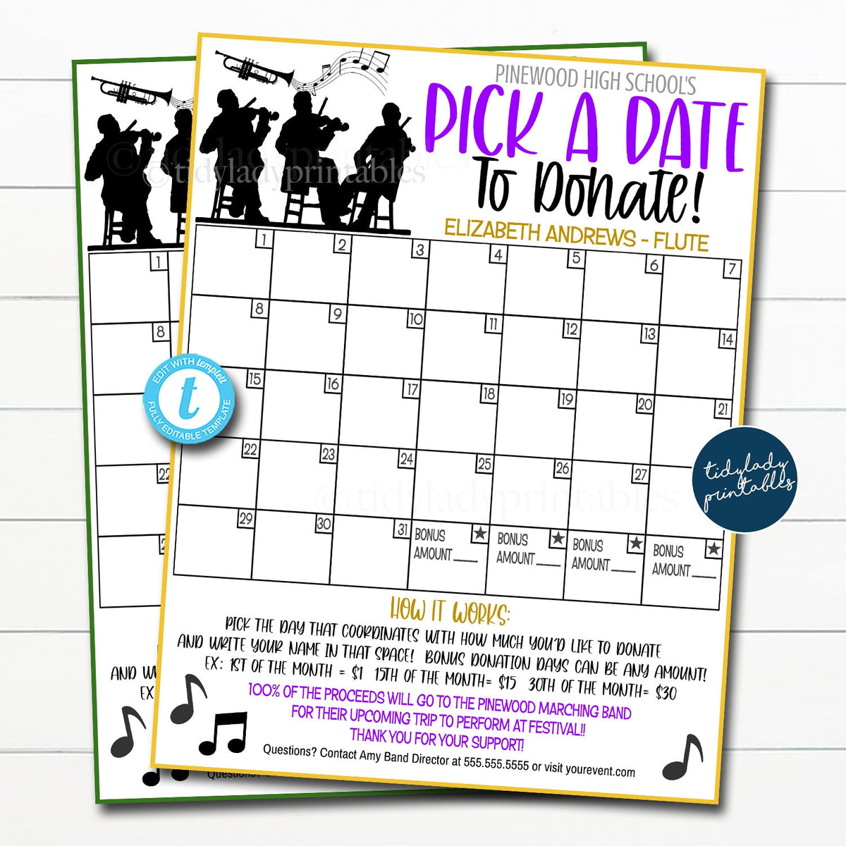 Music Pick a Date to Donate Printable | Marching Band Fundraiser ...