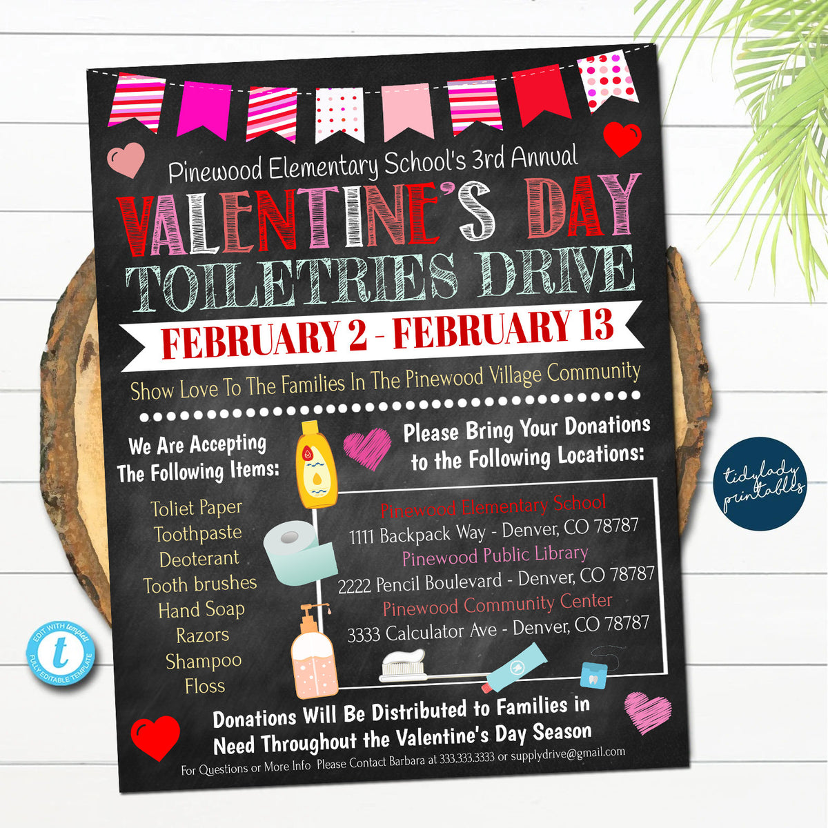 Valentine's Day Toiletries Drive Flyer, Valentines Fundraiser ...