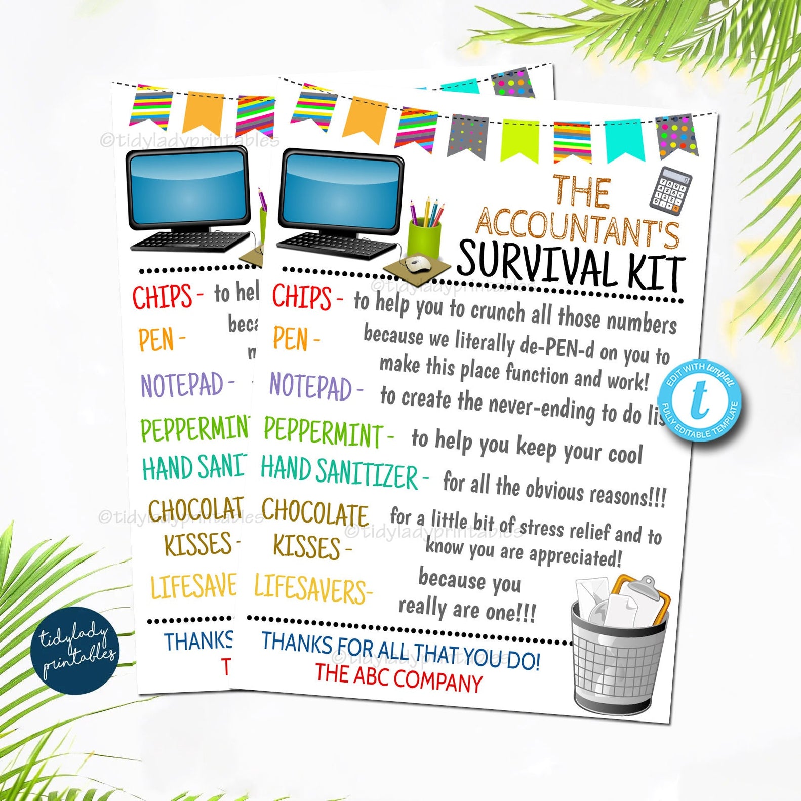 Accountant's Survival Kit Gift Tag | CPA Professionals Day — TidyLady ...