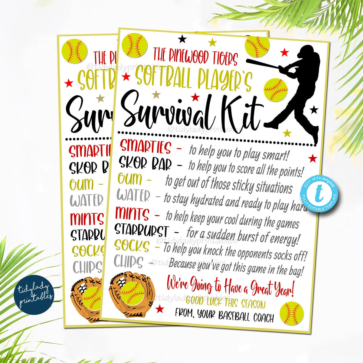 Softball Survival Kit Printable | Player Gift — TidyLady Printables