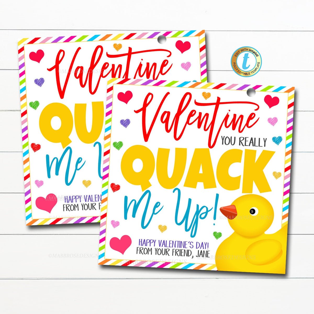 Valentine Rubber Duck Tags, Kid Friend School Valentine Tag — TidyLady ...