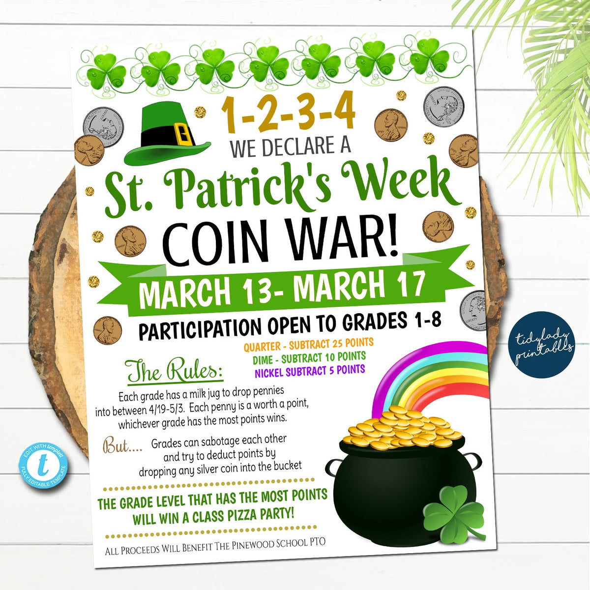St. Patricks Day Coin War Fundraiser Flyer | TidyLady Printables