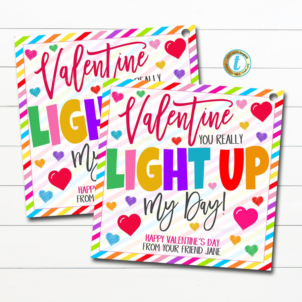Valentine Gift Tags | You Light Up My Day, Glow Stick Tag — TidyLady ...