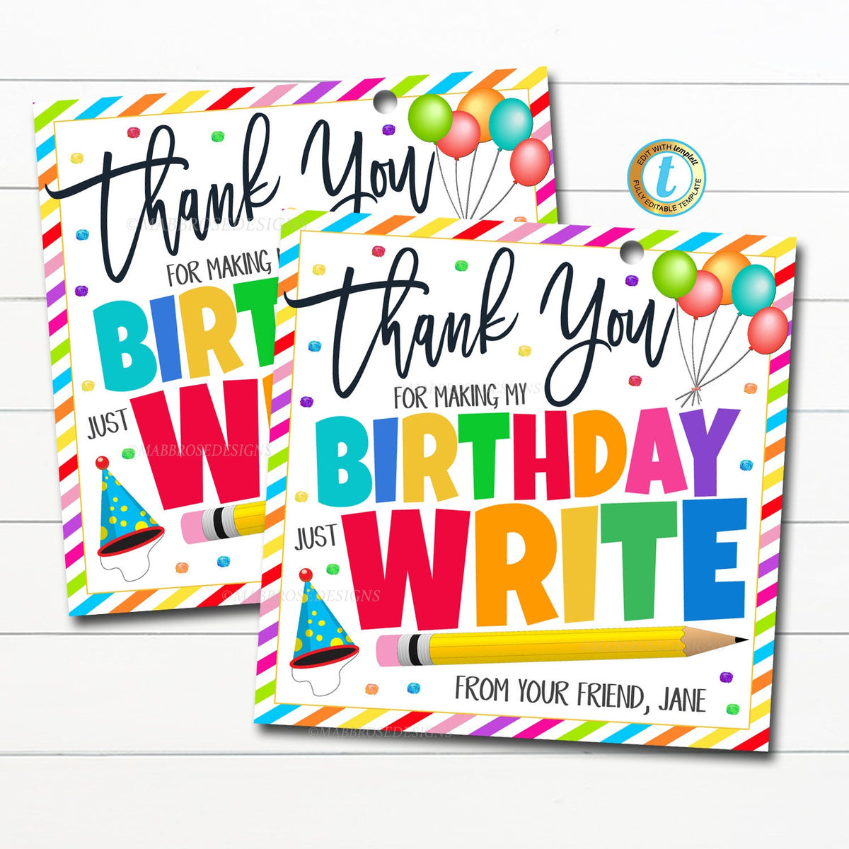 Birthday Pencil Gift Tags | You're Just Write School Friend Tag ...