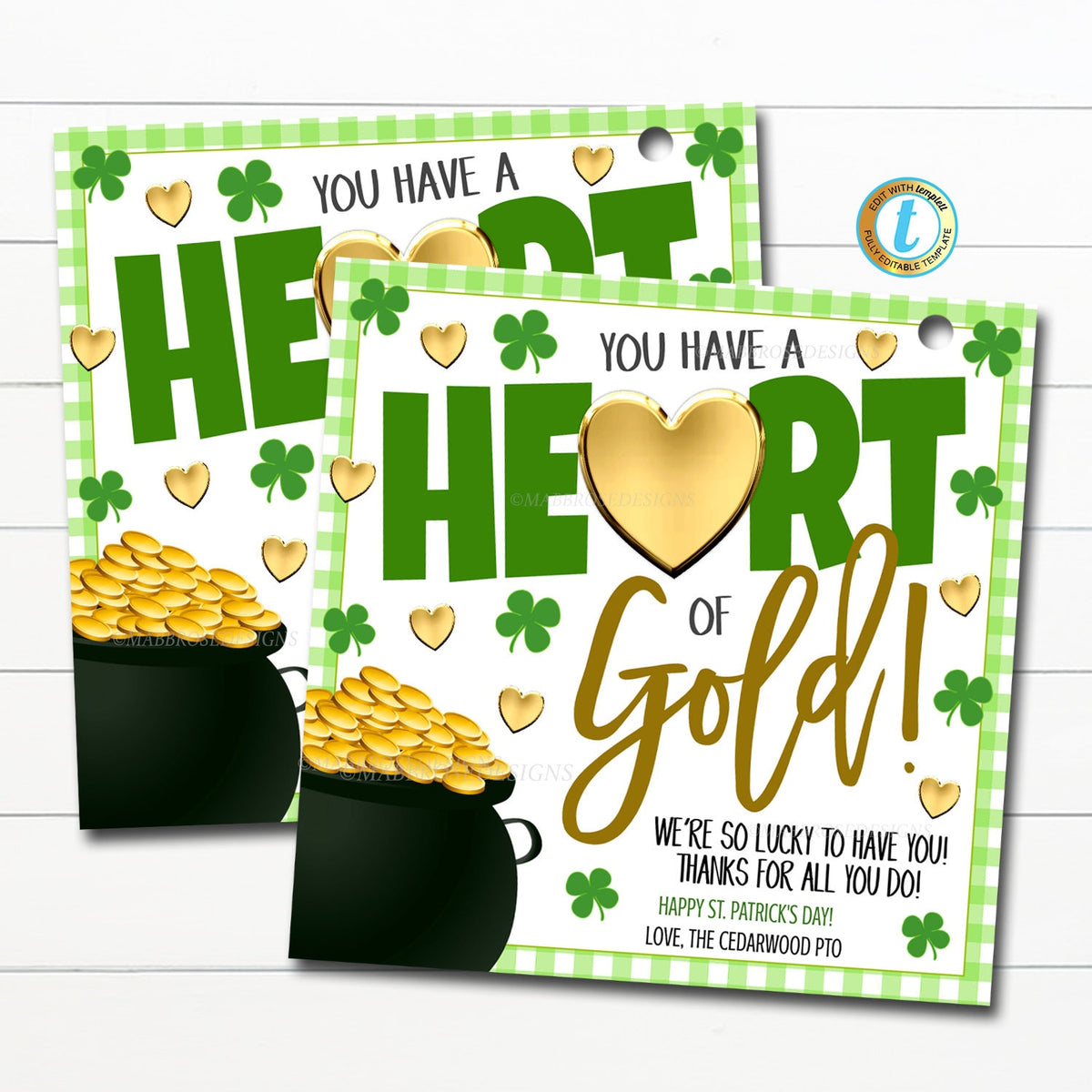 St. Patrick's Day Thank You Gift Tags | You Have a Heart of Gold ...
