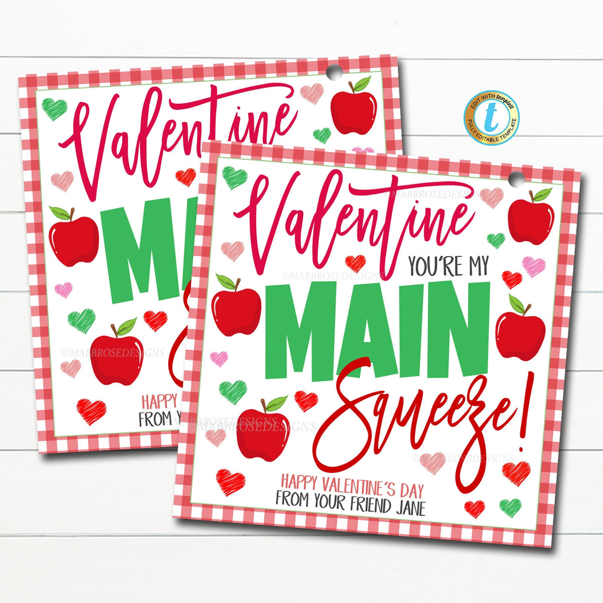 You're my main squeeze Valentine's Day Tag Apple Juice Tag — TidyLady ...