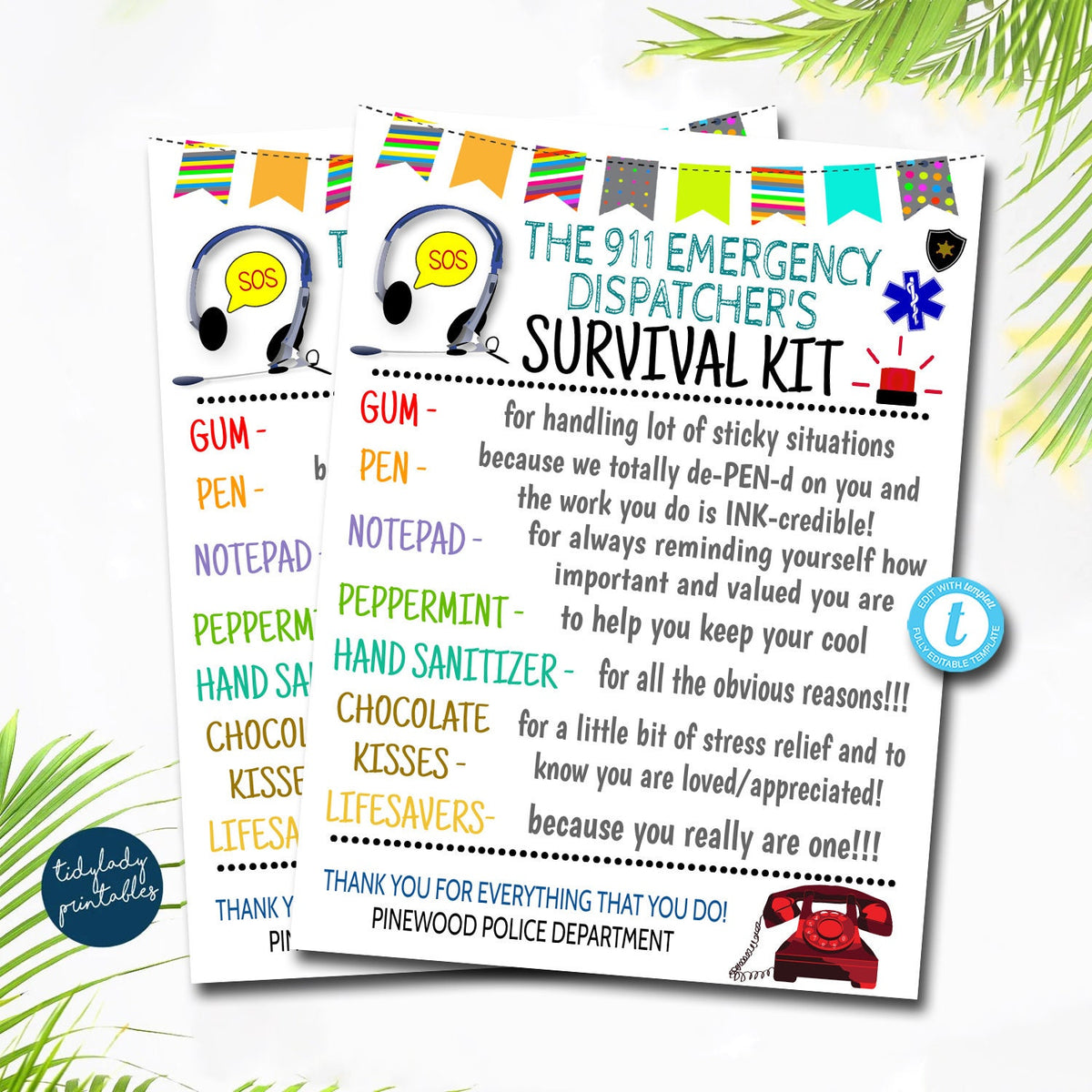 Emergency Dispatcher Survival Kit Tags | TidyLady Printables