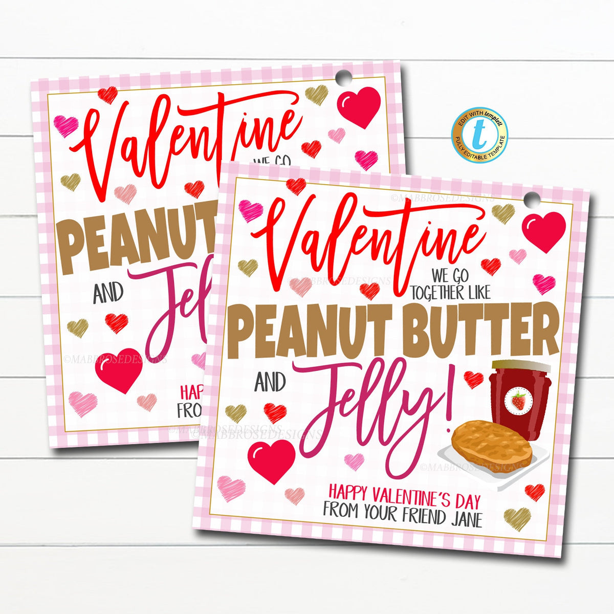 Valentine Gift Tag | We go Together Like Peanut Butter and Jelly ...