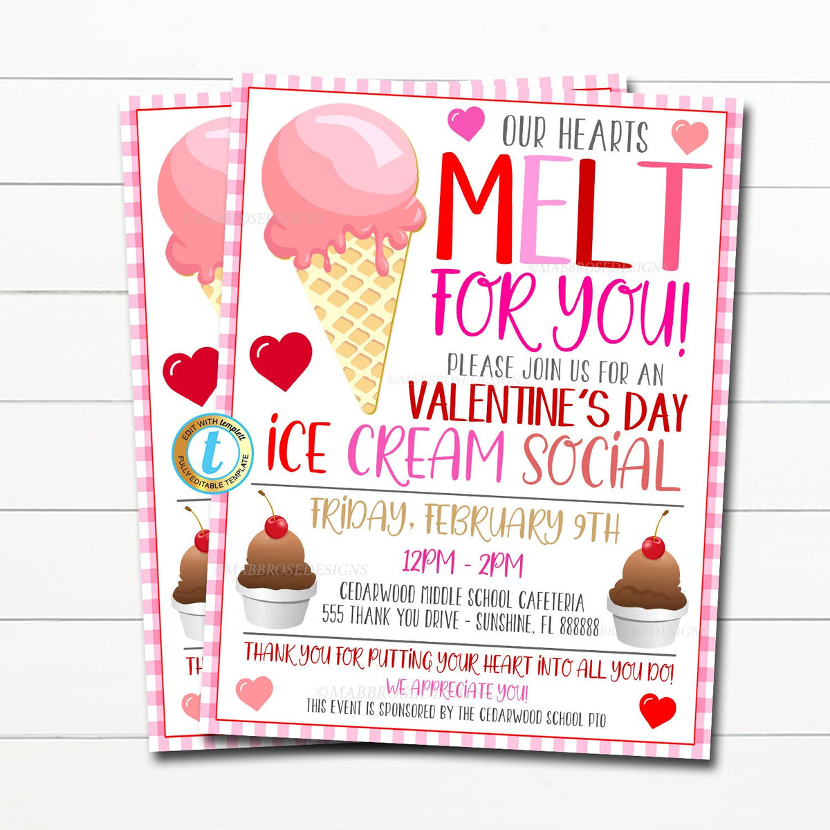 School Ice Cream Social Flyer | Valentine's Day Appreciation — TidyLady ...