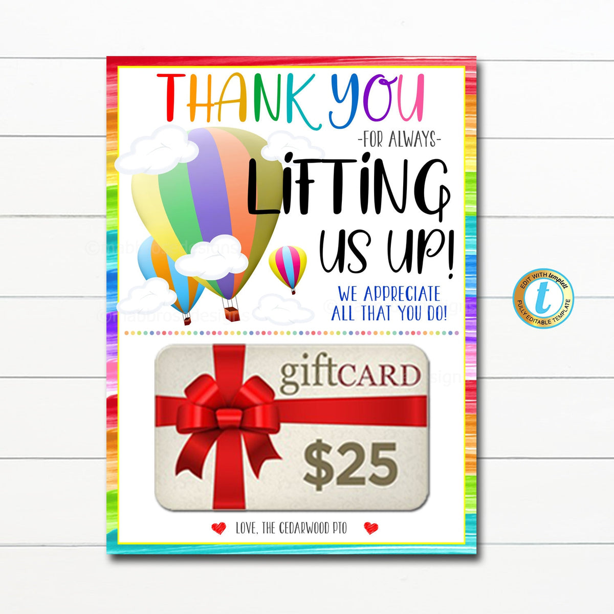 Lift Us Up Teacher Appreciation Week Gift Card Holder — TidyLady Printables